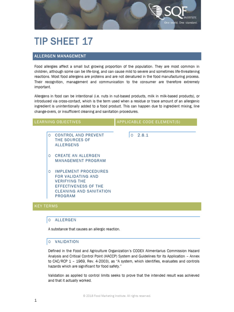 Tip Sheet 17 Allergen Management | PDF | Verification And Validation ... Tip Sheet 17 Allergen Management | PDF | Verification And Validation ...