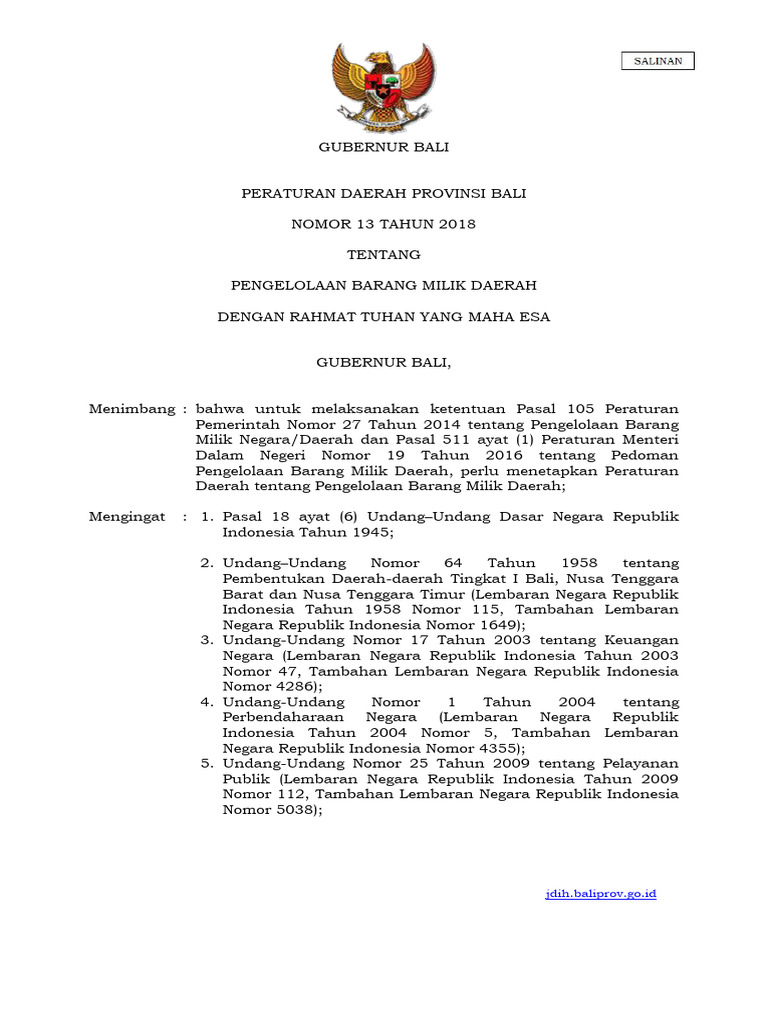 Perda Nomor 13 Tahun 2018 | PDF