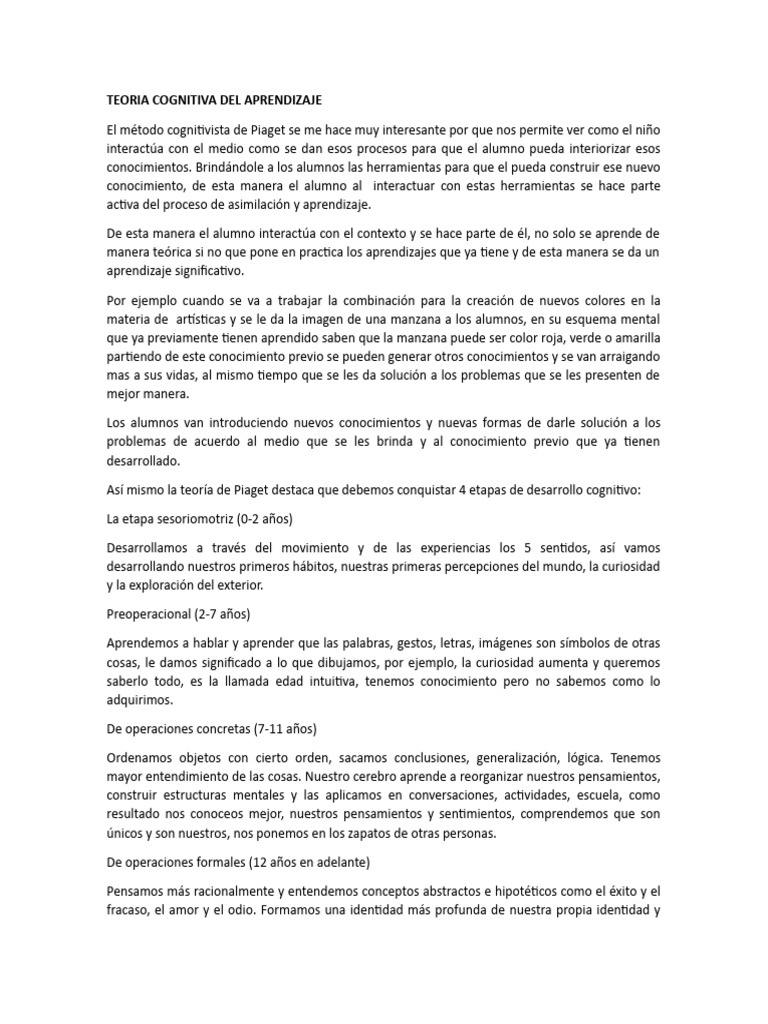 Teorías Cognitivas del Aprendizaje | PDF | Aprendizaje | Pensamiento