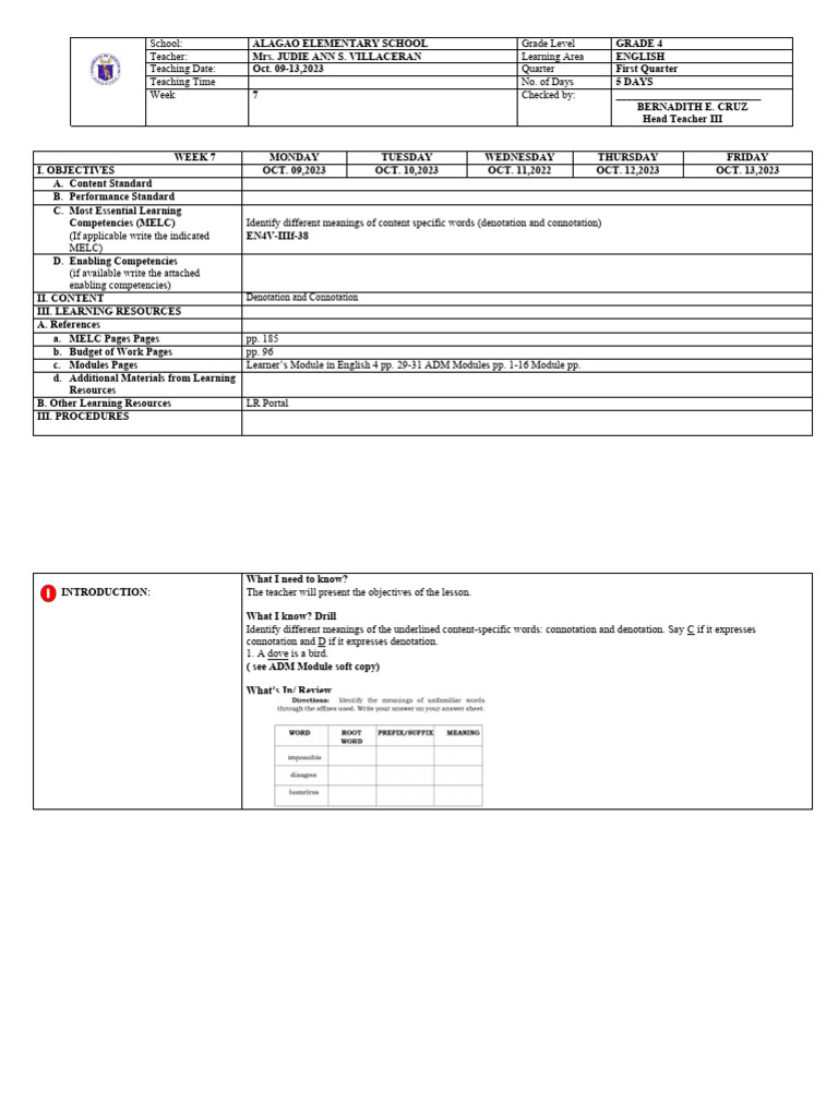 DLL Quarter 1 Week 7 (Melc - Idea - 5e - S - Pivot - Adm-Pasay) | PDF | Division (Mathematics ...
