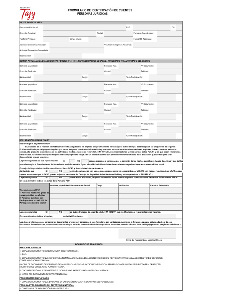 Formulario de Identificacion de Clientes Personas Juridicas | PDF ...