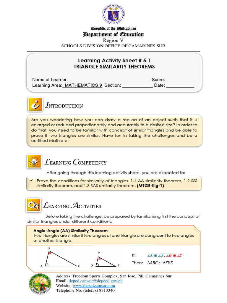Triangle Similarity for Grade 9 | PDF | Classical Geometry | Elementary ...
