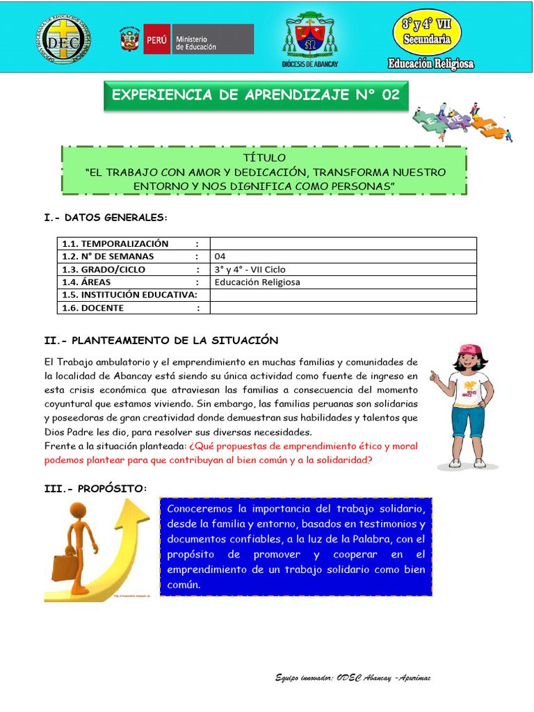 EXPERIENCIA DE APRENDIZAJE 02, VII 3° y 4° | PDF | Iniciativa empresarial | Moralidad