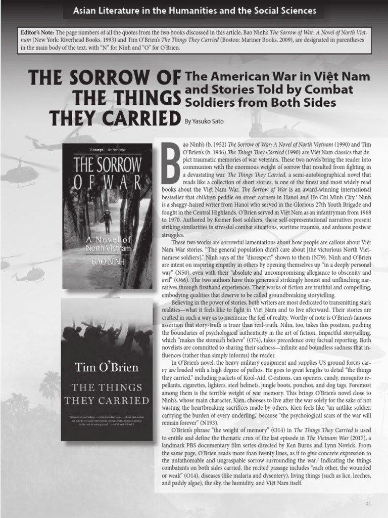 The Sorrow of The Things They Carried The American War in Viet Nam and ...