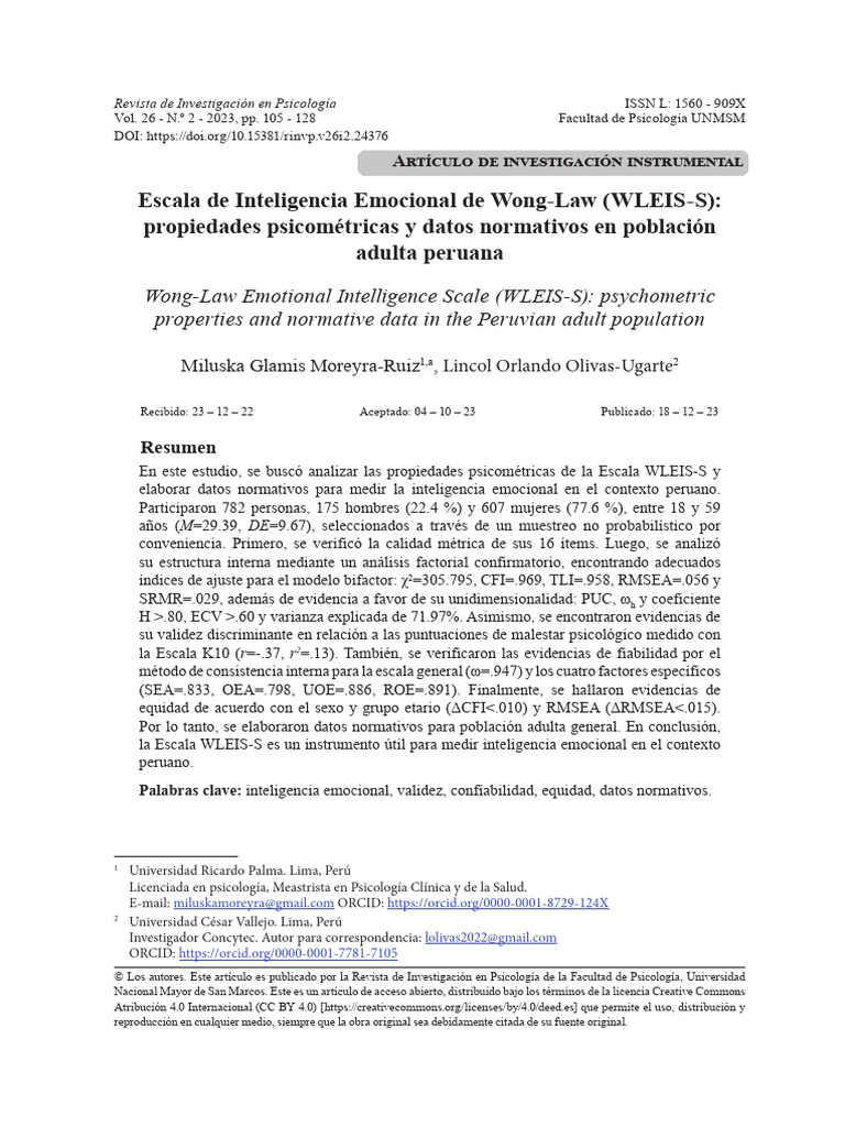 Escala de Inteligencia Emocional de Wong-Law WLEIS | PDF | Inteligencia ...