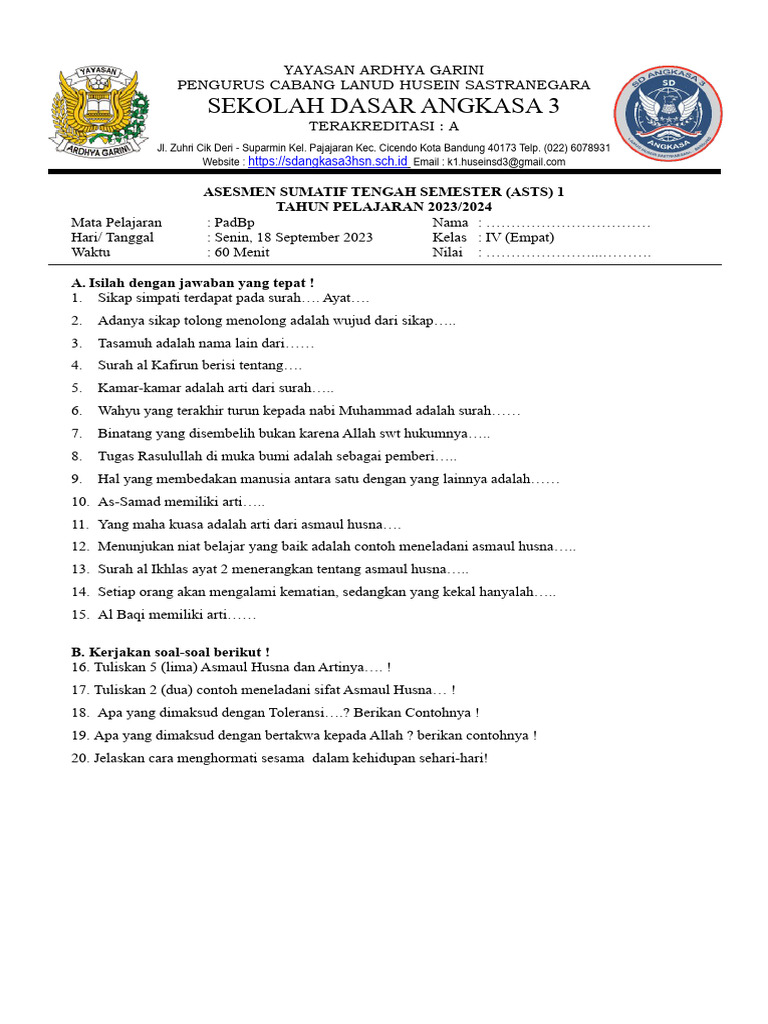 ASTS PadBp Kelas 6 2023 | PDF