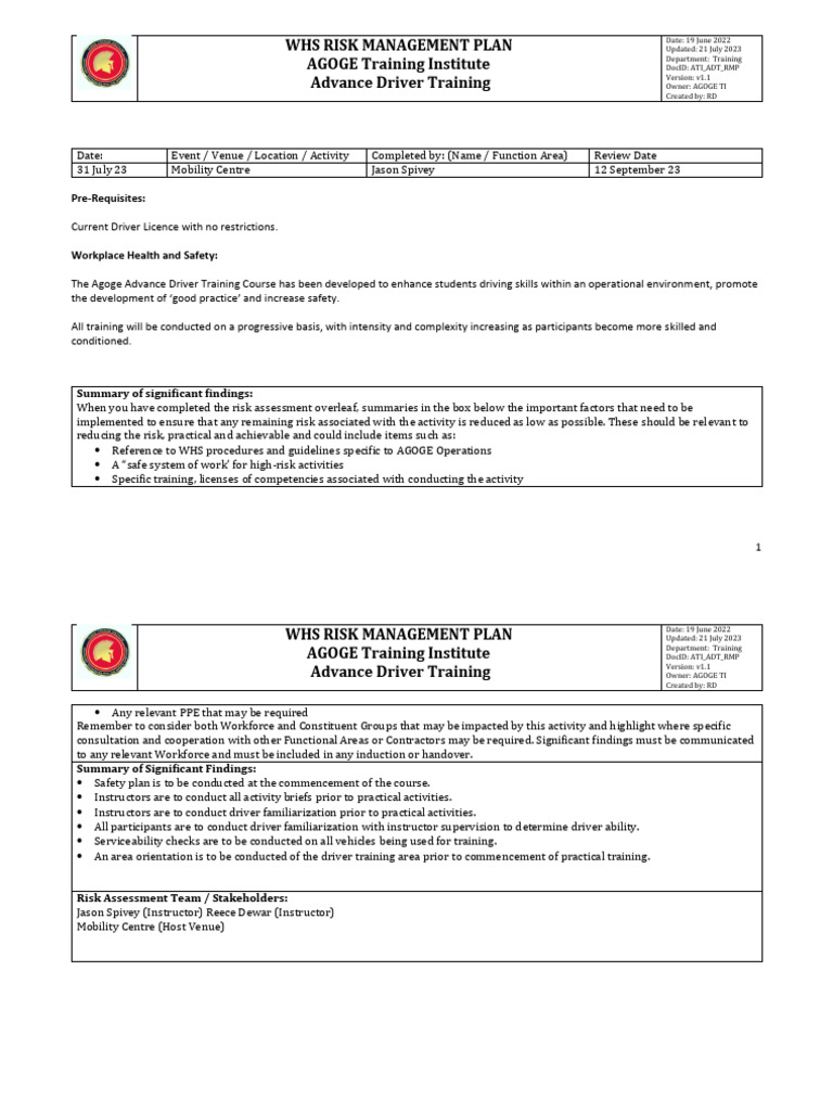 Risk Assessment DVR - TRG - V1.1 2023 | PDF | Risk | Occupational ...