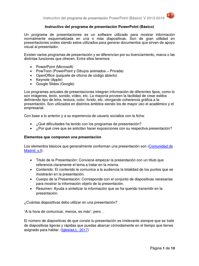 Instructivo Básico de PowerPoint 2019 | PDF | Microsoft PowerPoint ...
