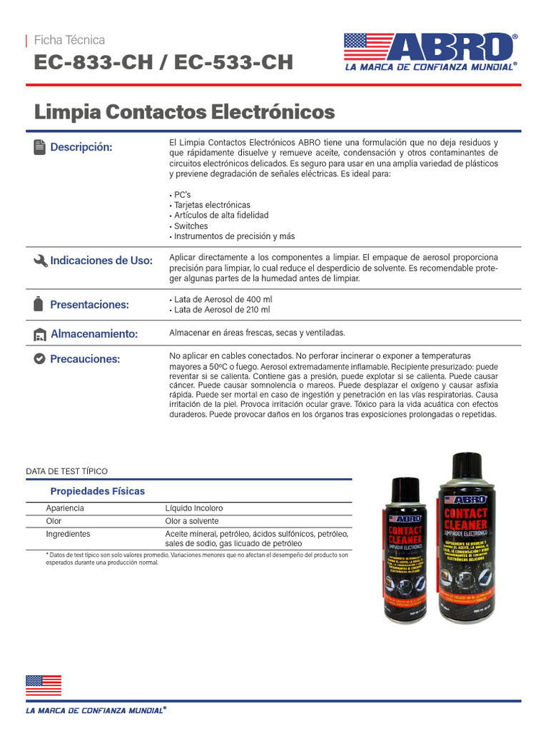Abro - Limpia Contactos Electronicos | PDF | Aerosol | Solvente