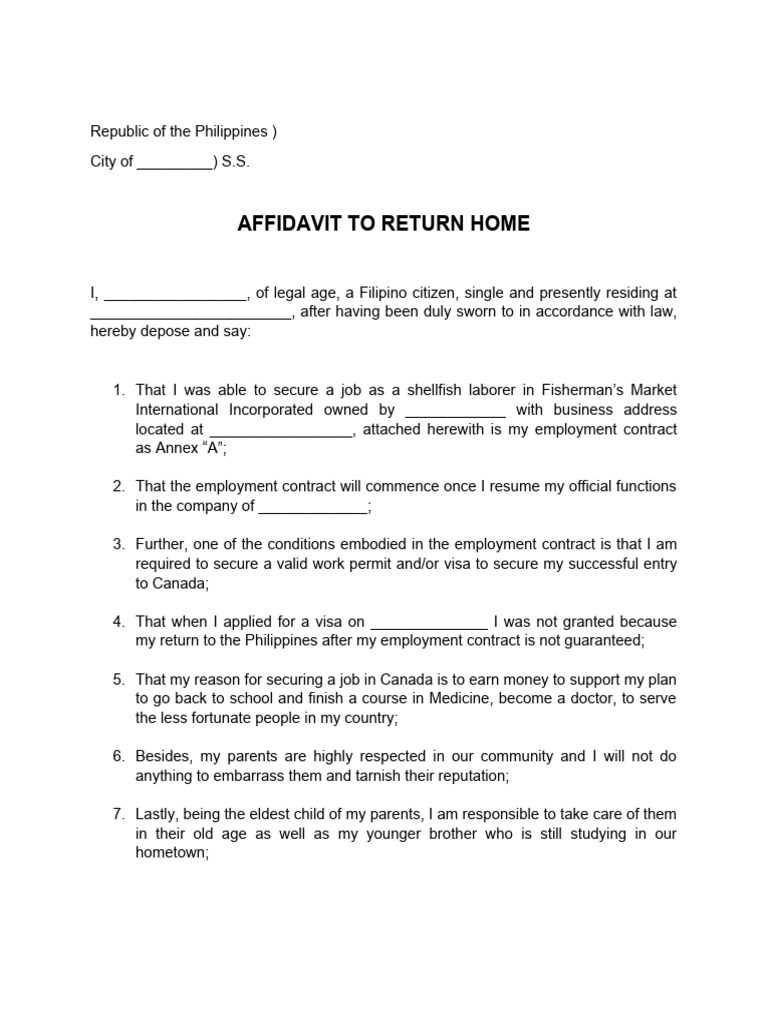 Affidavit To Return Home | PDF | Law