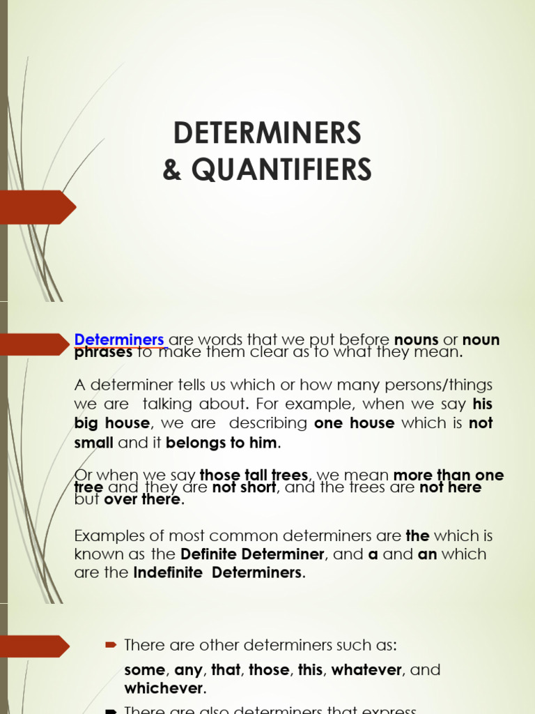 Determiners & Quantifiers | Download Free PDF | Languages | Foreign Language Studies