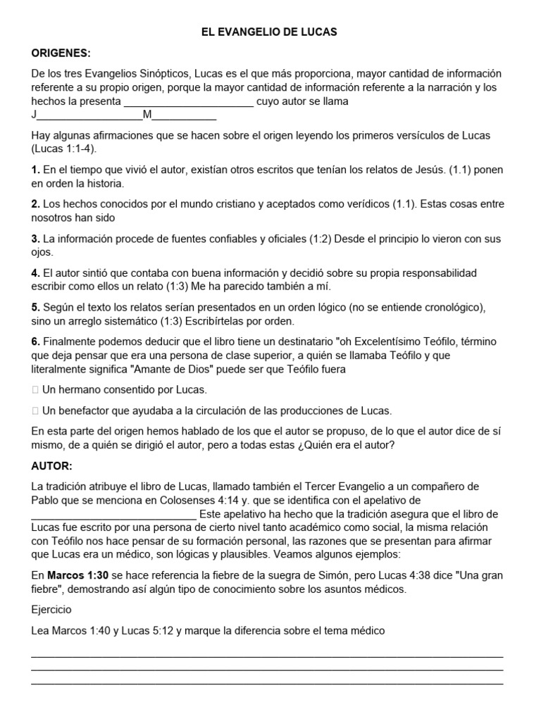 El Evangelio de Lucas | PDF | Evangelio De Lucas | Evangelios