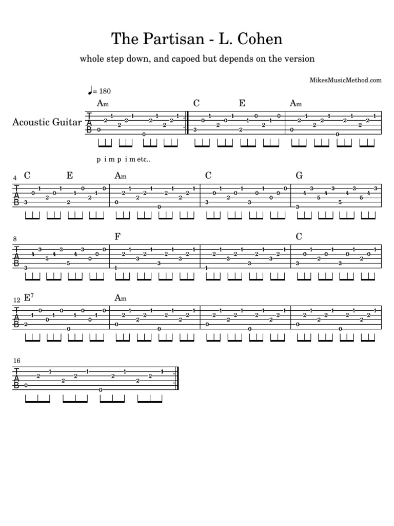 The Partisan - L. Cohen - TAB | PDF