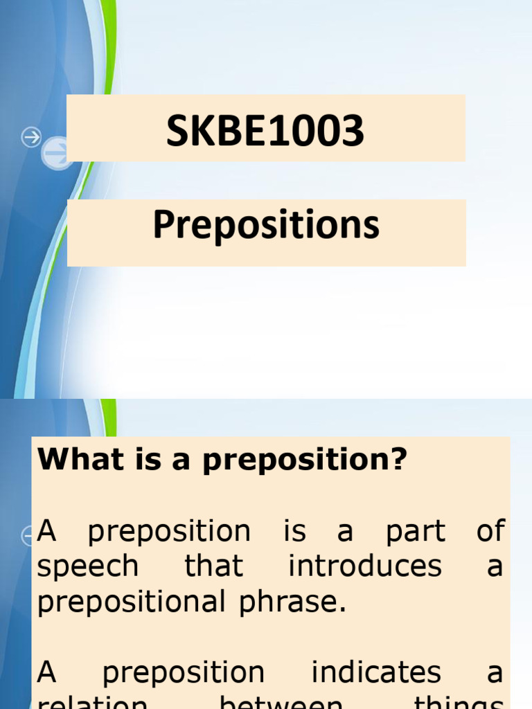 Prepositions | PDF | Adverb | Preposition And Postposition