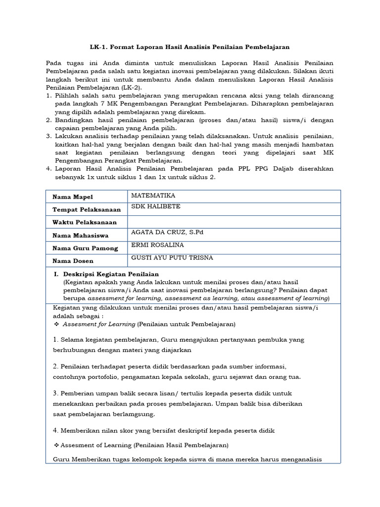 Format Hasil Asesmen Pembelajaran | PDF