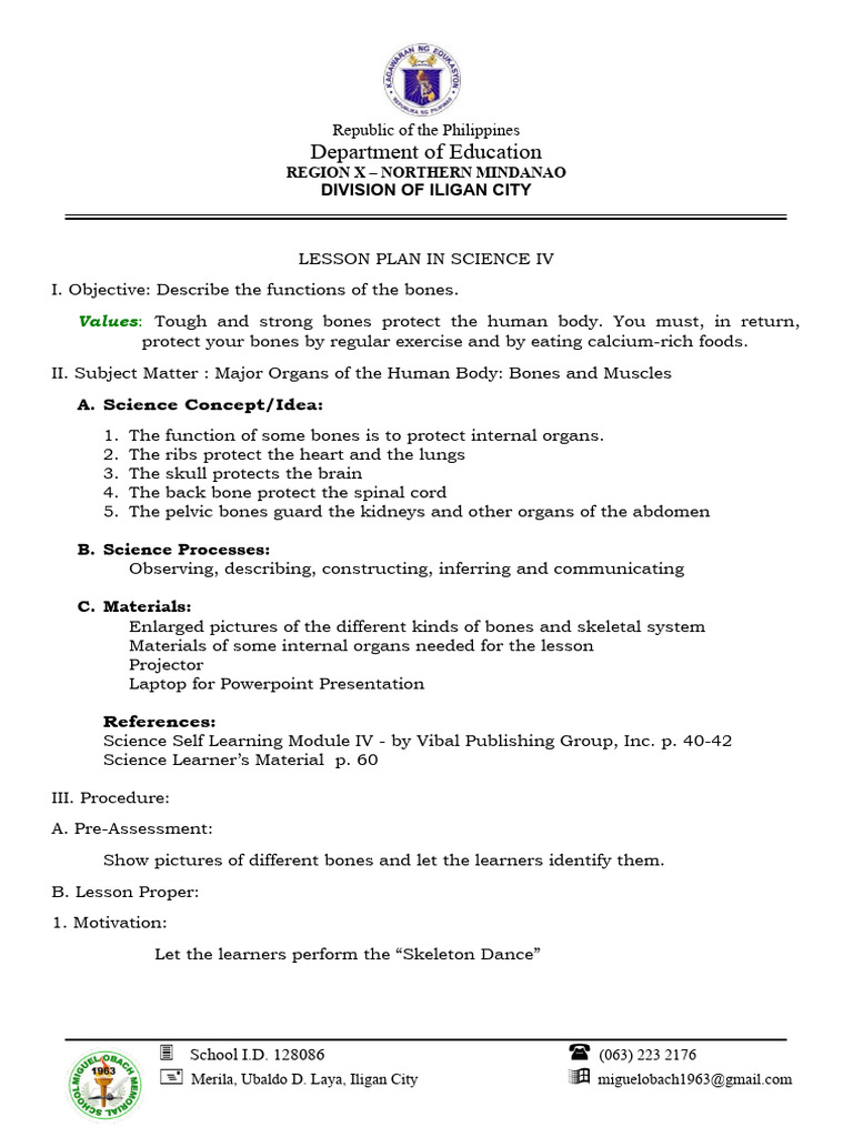 CO Lesson Plan-Skeletal System | PDF | Bone | Skeleton