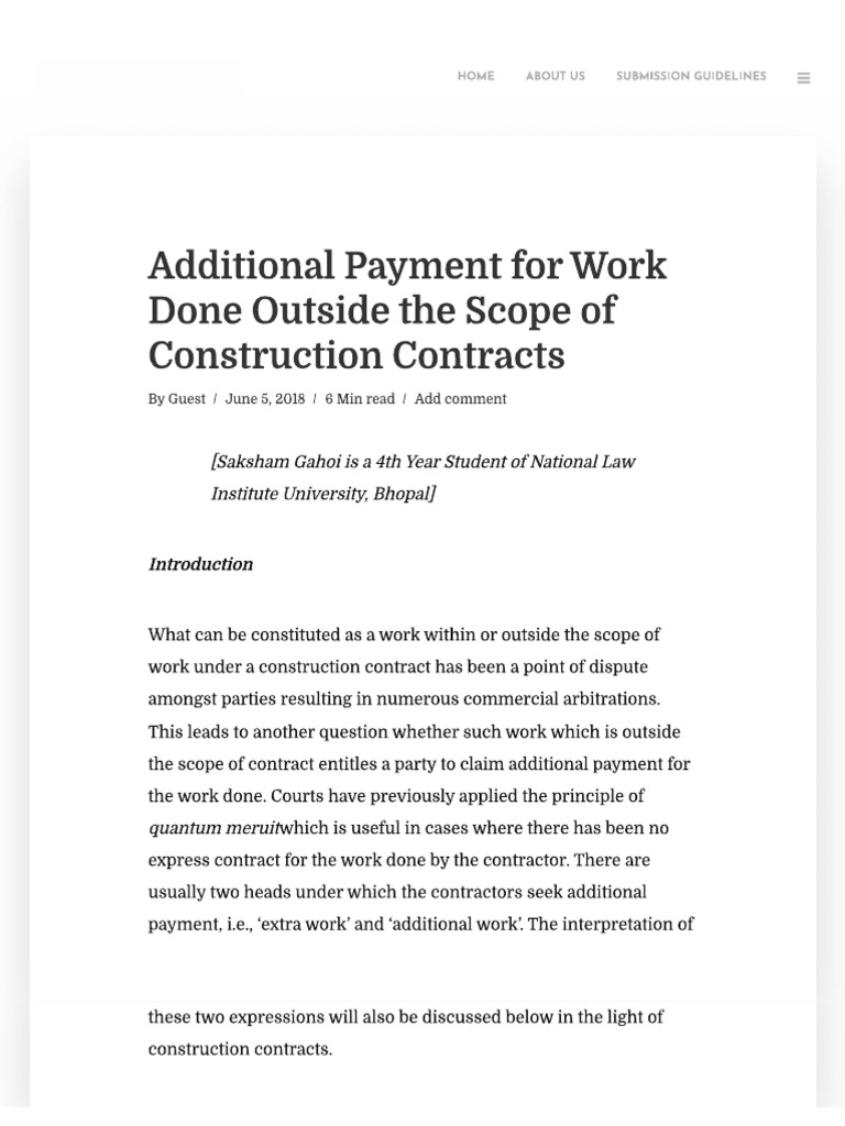 Additional Payment for Work Done Outside the Scope of Construction Contracts | PDF