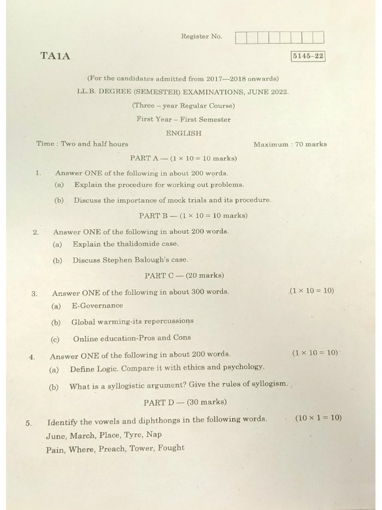 First LLB - 2022 Question | PDF