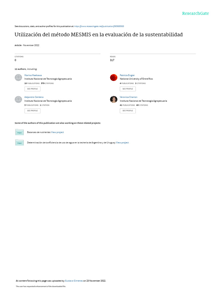 Inta Utilizacion Metodo Mesmis Evaluacion Sustentabilidad | PDF | Sustentabilidad | Agricultura