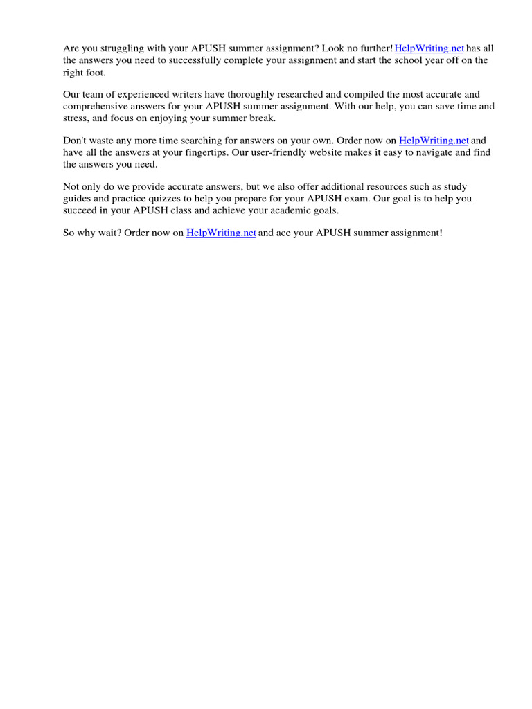 Apush Summer Assignment Answers | PDF