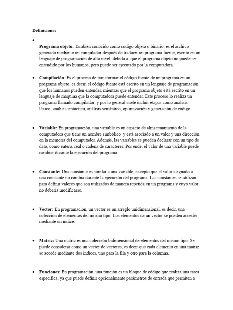Definiciones de Programacion | PDF | Compilador | Lenguaje de programación