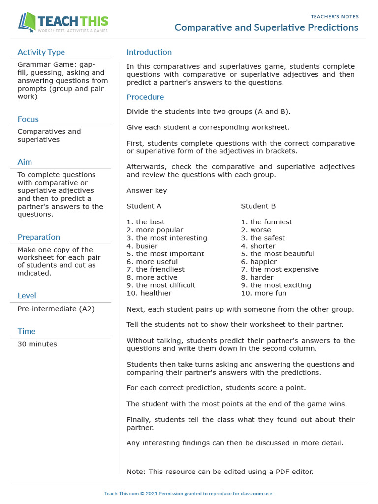 Comparative And Superlative Predictions Pdf
