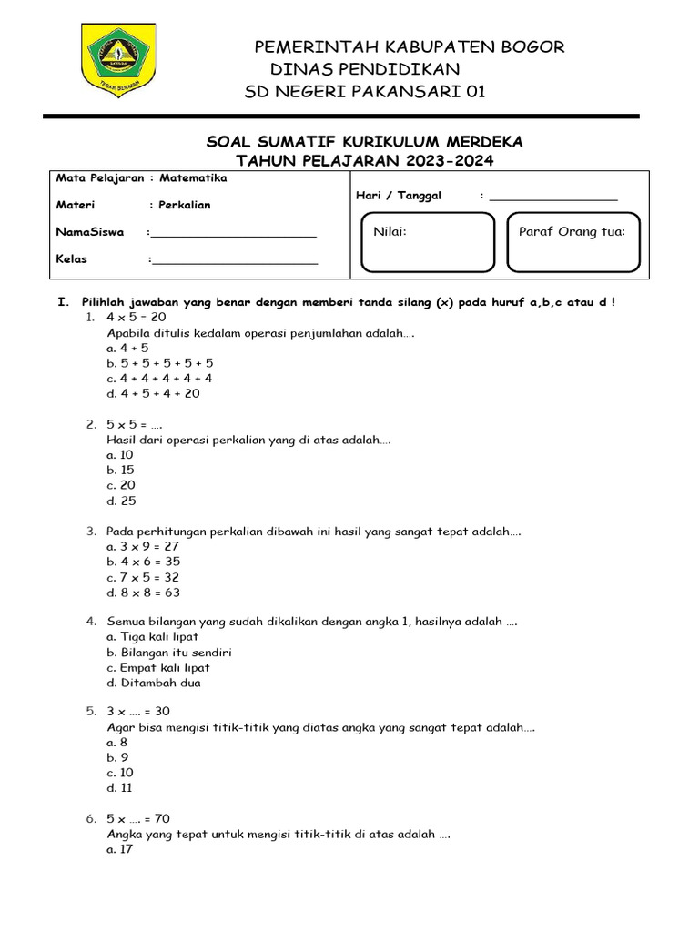 Sumatif MTK Perkalian | PDF