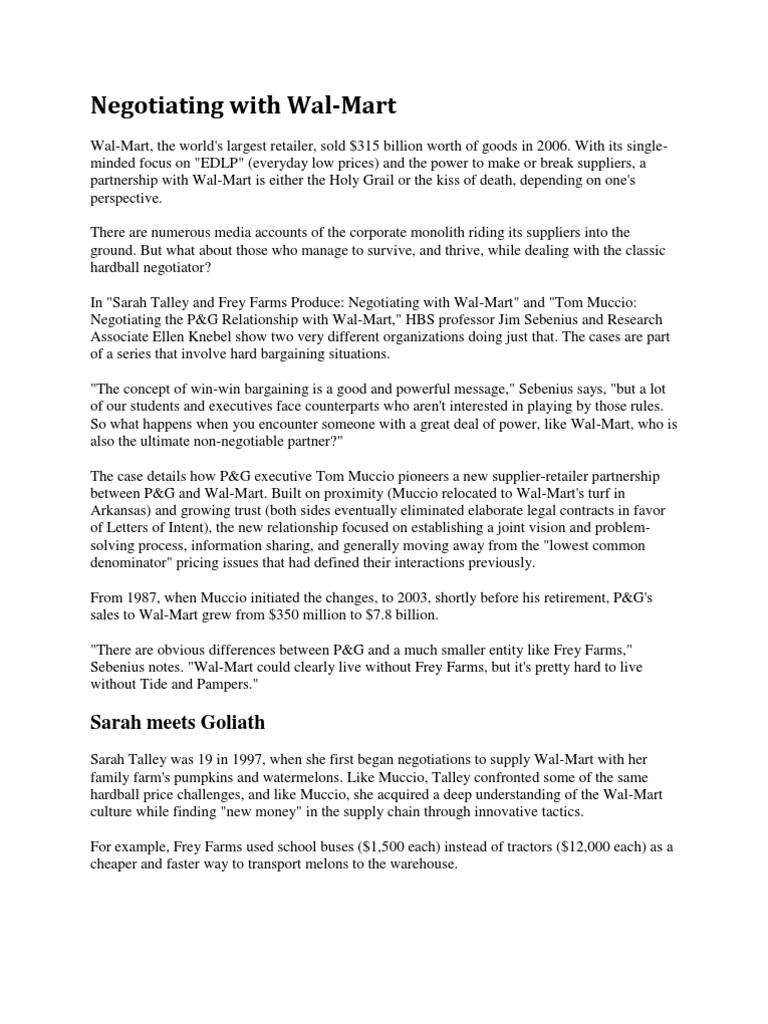 Wal-Mart Case Study | PDF | Negotiation | Walmart
