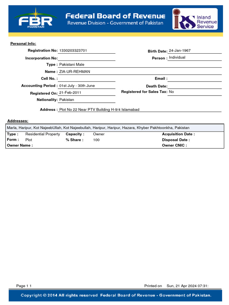 Profile Report for Zia-ur-Rehman | PDF