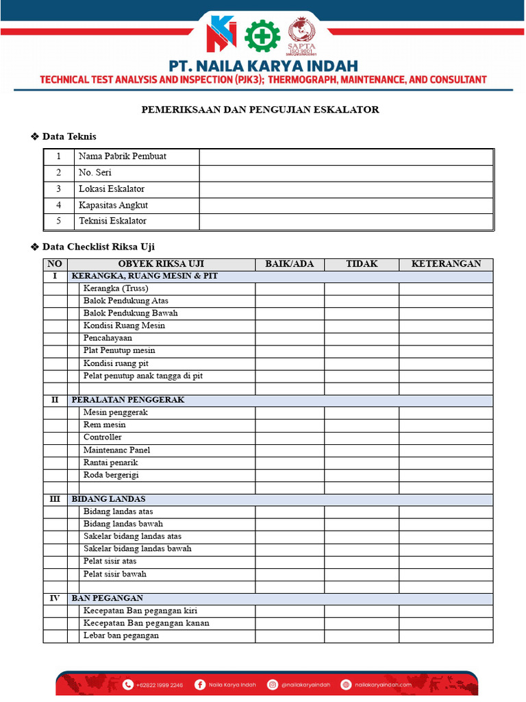 Data Checlist Elevator & Eskalator | PDF