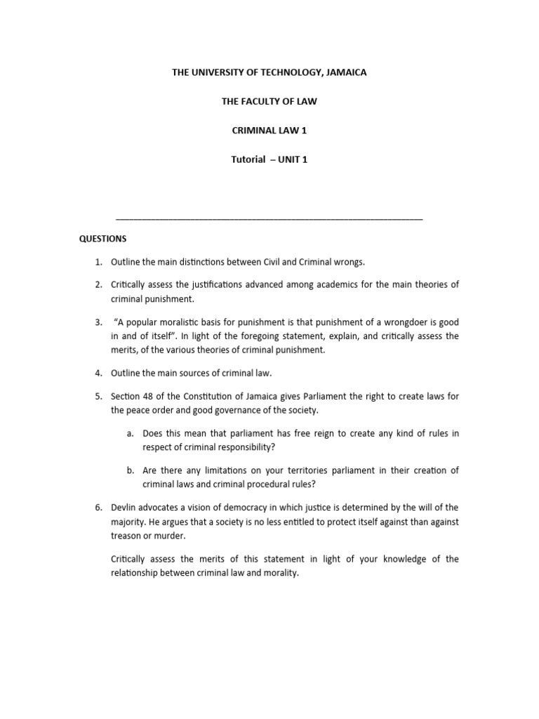 Criminal Law Tutorial: Key Concepts and Theories | PDF