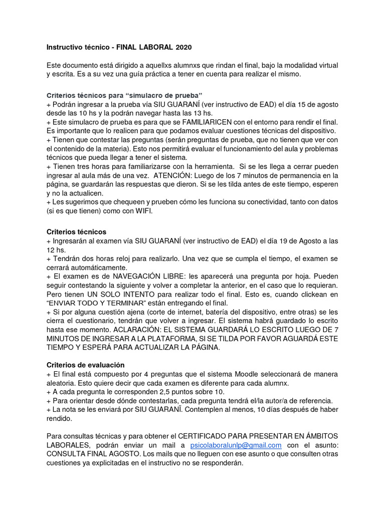 Instructivo Técnico - Examen Final Laboral | PDF | Informática