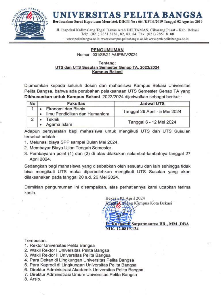 Pengumuman Tentang UTS Dan UTS Susulan Semester Genap TA 2023-2024 ...