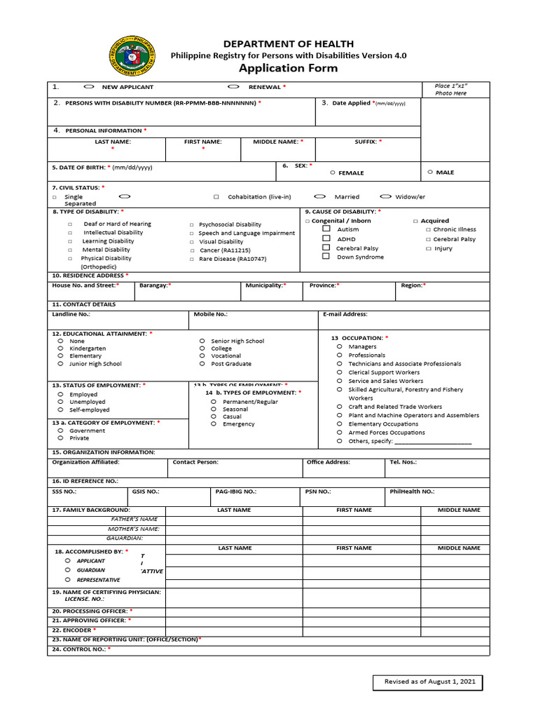 PWD Application Form | PDF | Employment | Disability