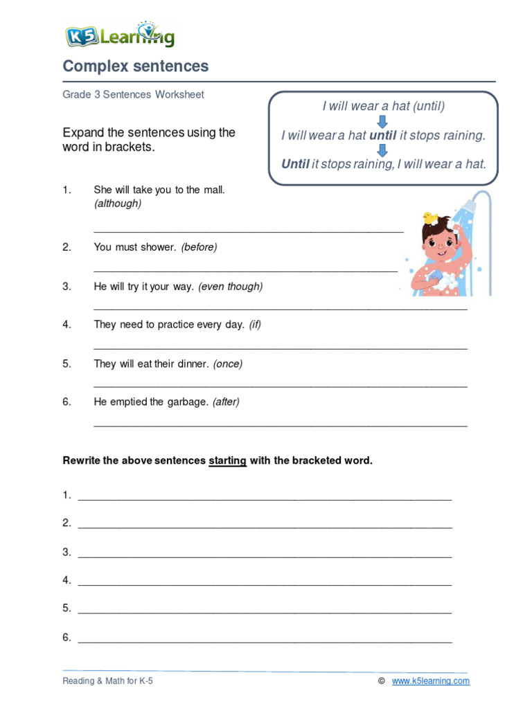 3rd Grade Complex Sentences Worksheet | PDF