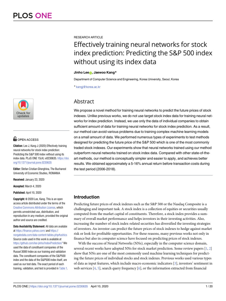 Effectively Training Neural Networks For Stock Index Prediction Predicting The S&P 500 Index ...