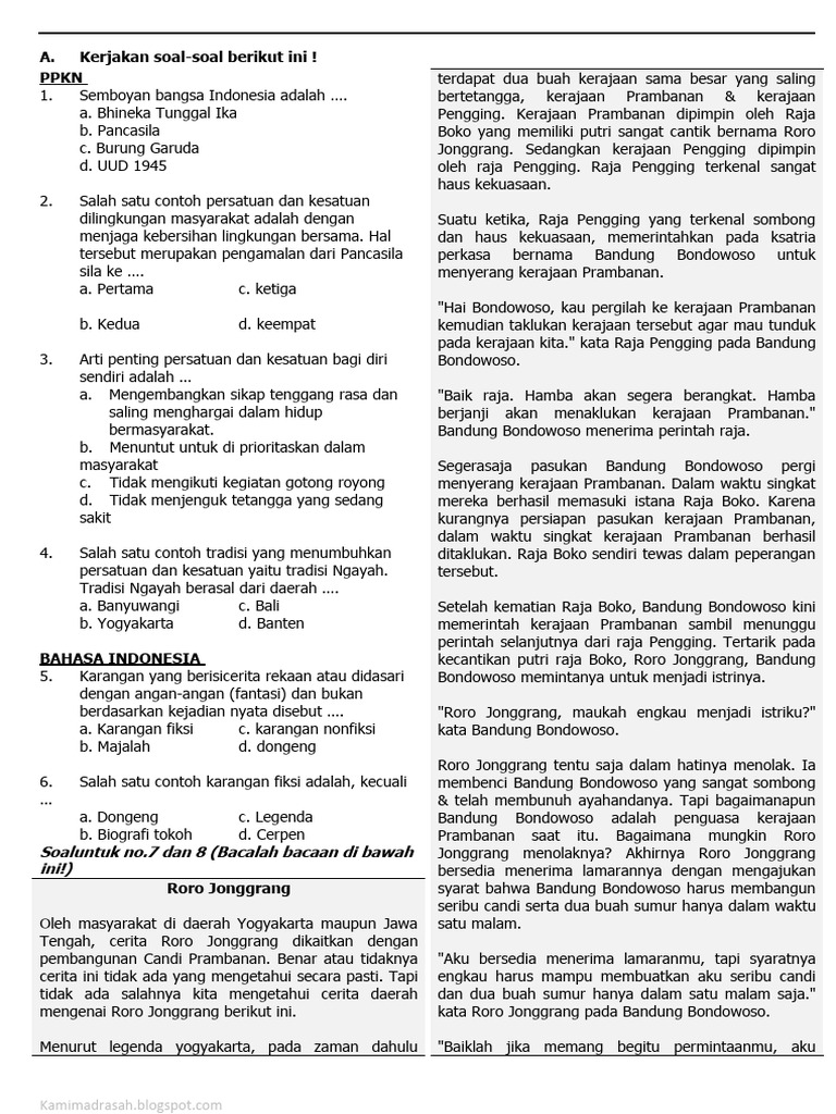 Soal PKN, Bahasa, IPA, IPS, SBdP | PDF