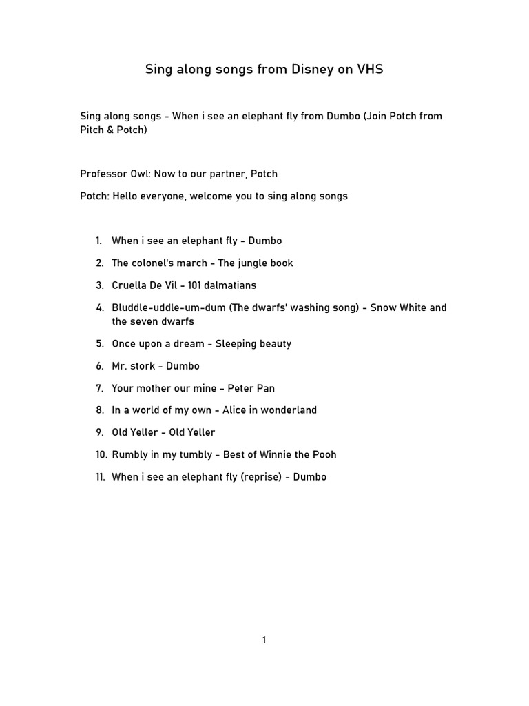 Sing Along Songs | PDF | Walt Disney | The Walt Disney Company
