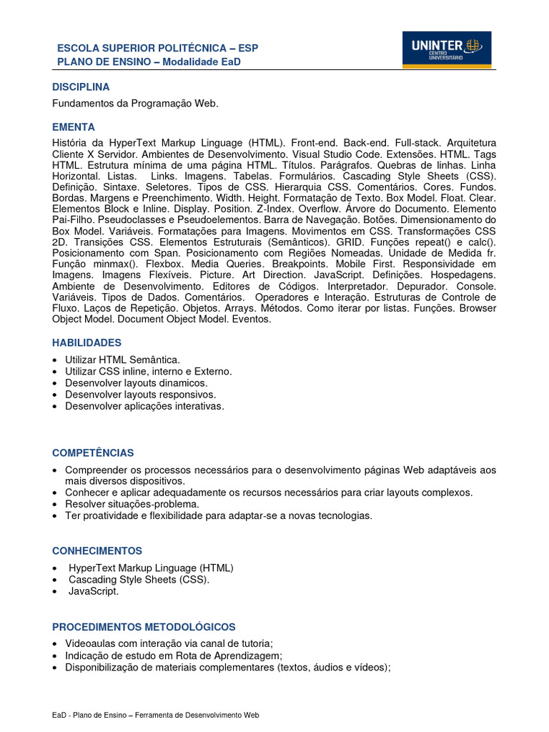 Fundamentos Da Programacao Web | PDF | Html | Script Java