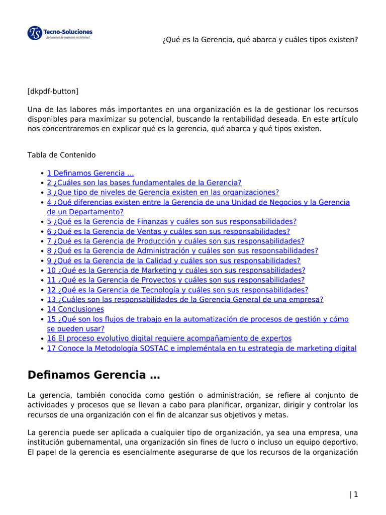 ¿Qué Es La Gerencia, Qué Abarca y Cuáles Tipos Existen | Descargar gratis PDF | Calidad ...