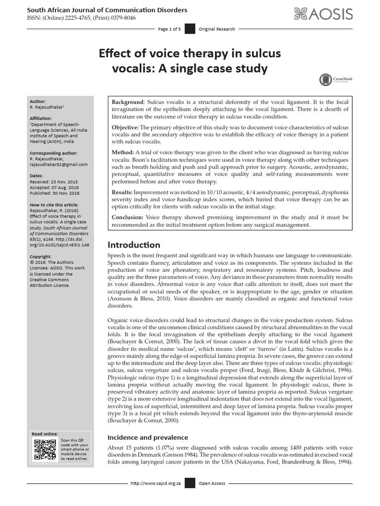 2016 Effect of Voice Therapy in Sulcus Vocalis | PDF | Human Voice ...