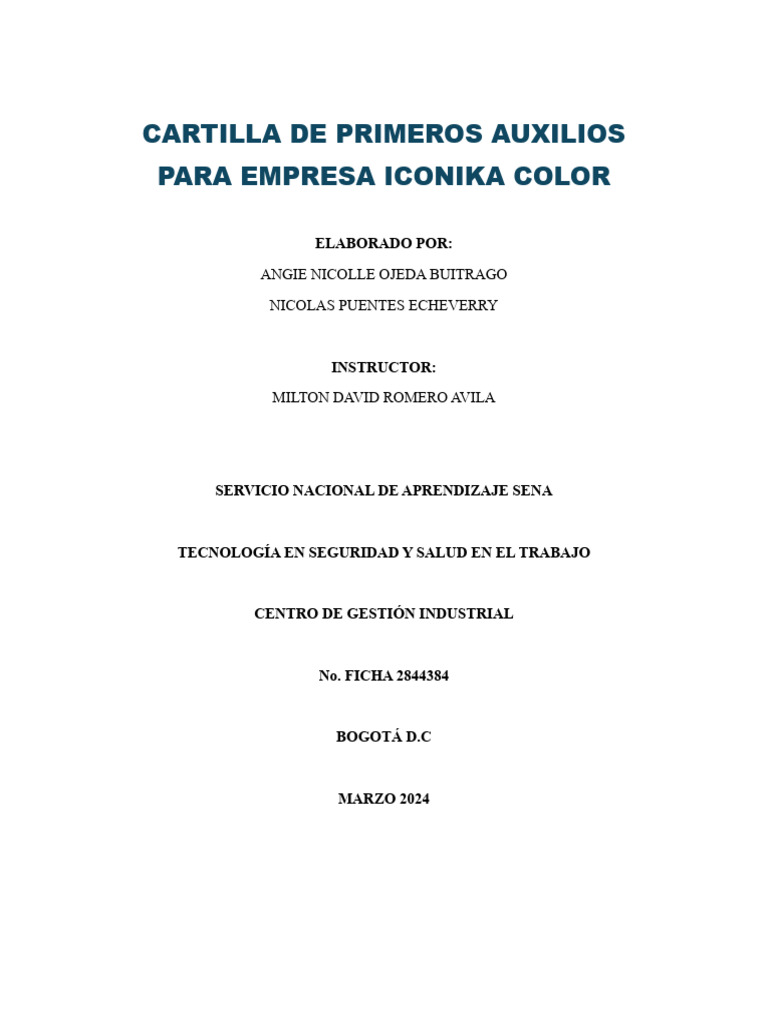 Cartilla de Primeros Auxilios para Empresa Iconika Color: Elaborado Por | PDF | Reanimación ...