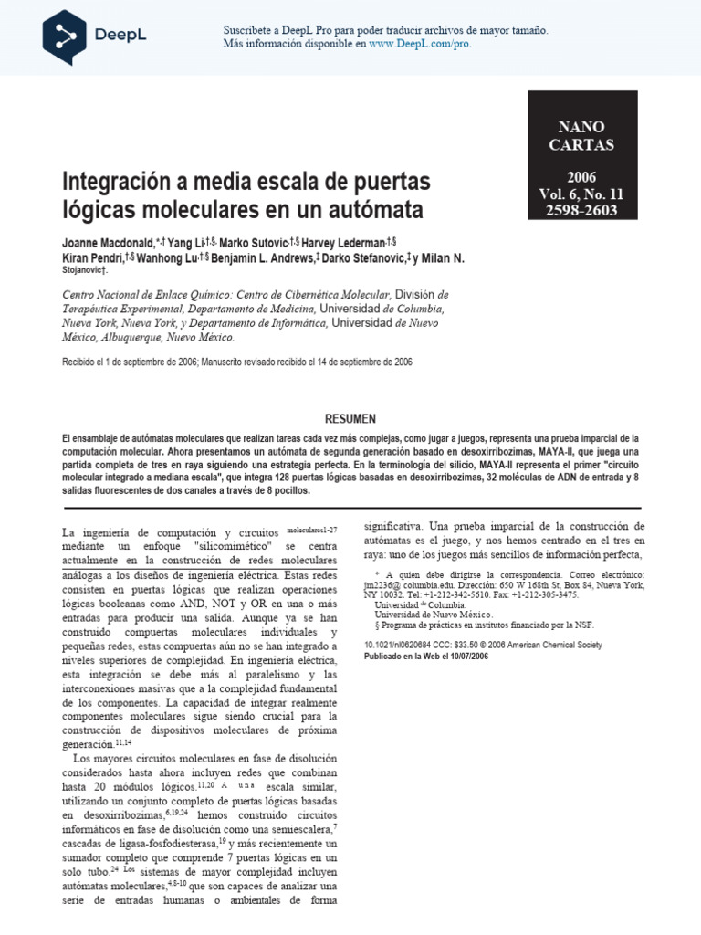 Medium - Scale - Integration - of - Molecular - Lo Es | PDF | Puerta lógica | Oligonucleótido