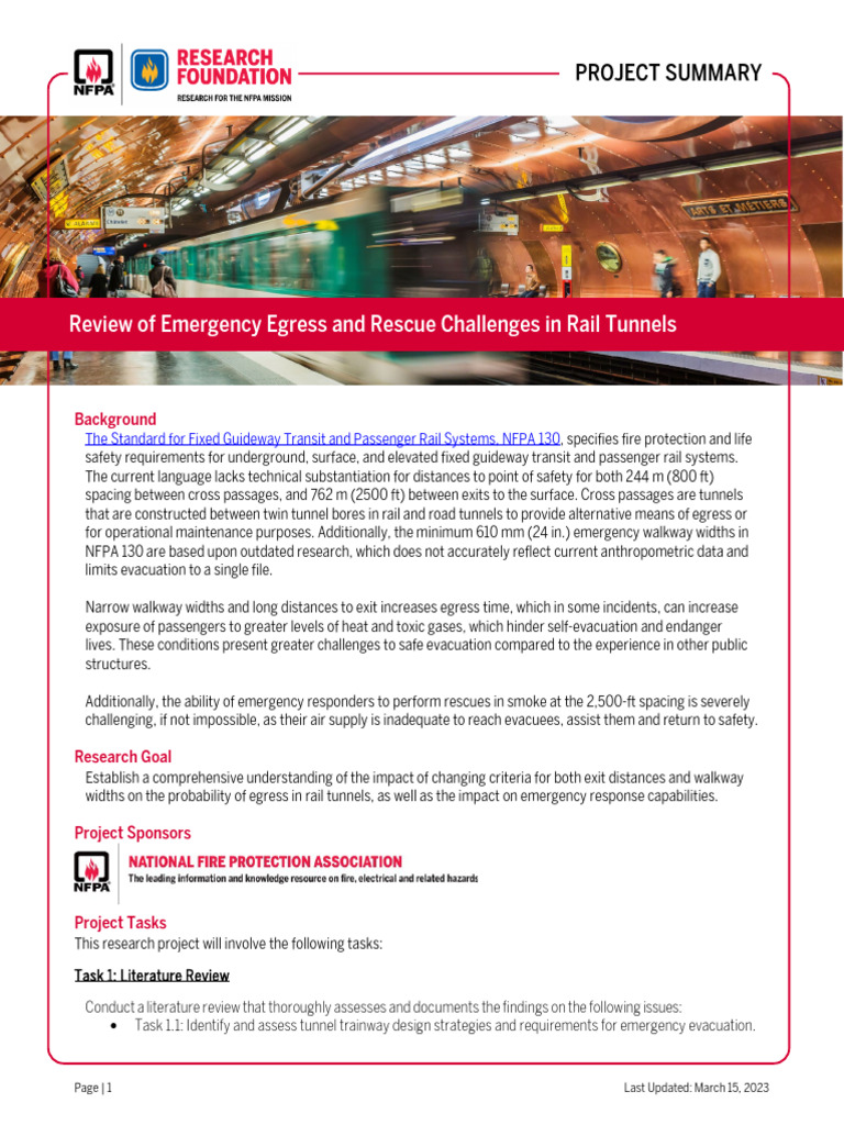 Project Summary Emergency Egress NFPA | PDF | Emergency Evacuation | Tunnel