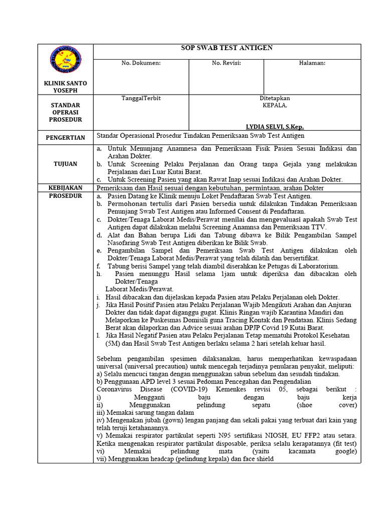 Sop Swab Test Antigen | PDF
