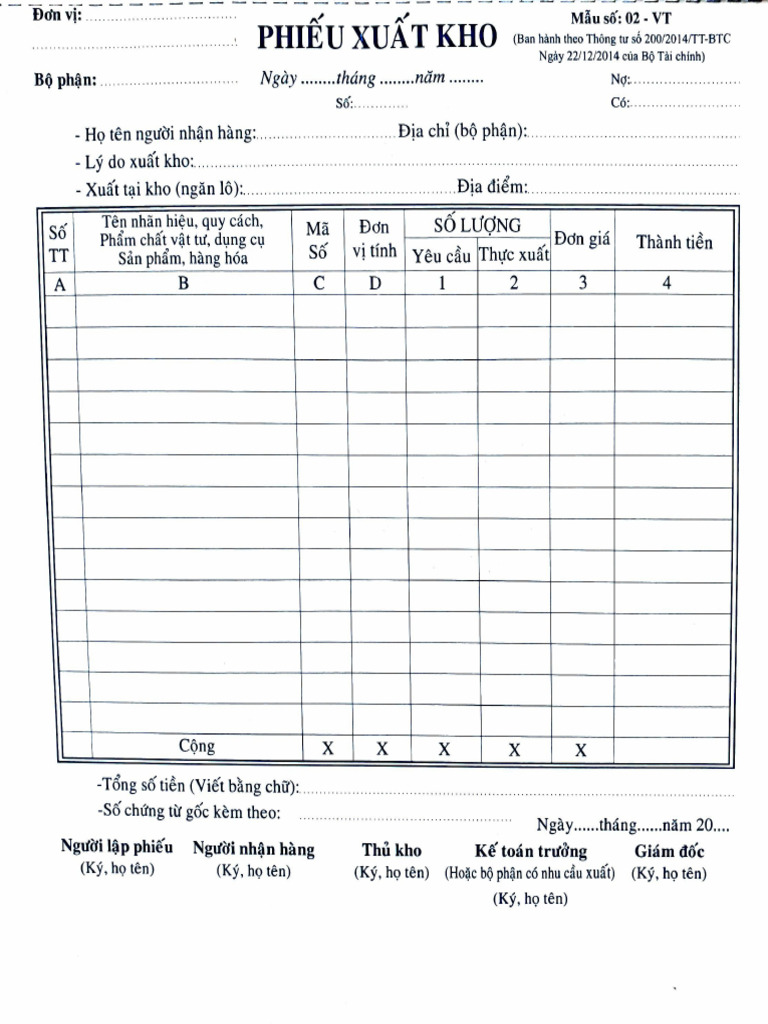 02.23.QT - Nps.kho-Bm01 Phieu Xuat Kho | PDF
