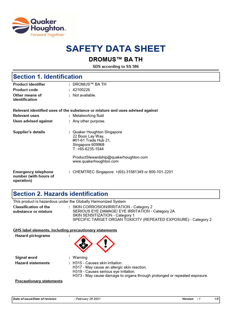 SDS - Dromus BA TH | PDF | Occupational Safety And Health