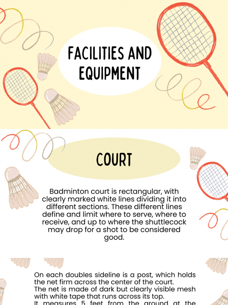 Facilities and Equipment & Mechanics and Rules of Badminton | PDF