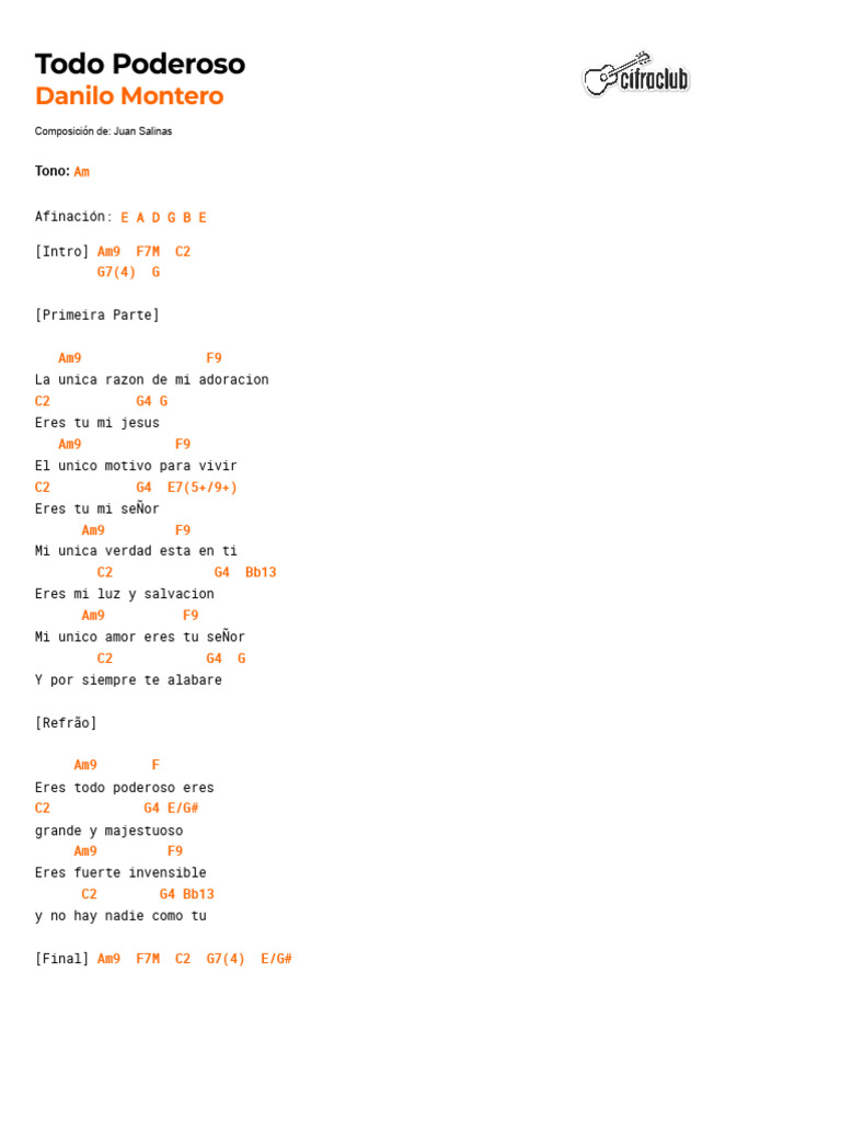 Cifra - Danilo Montero - Todo Poderoso Guitar | PDF