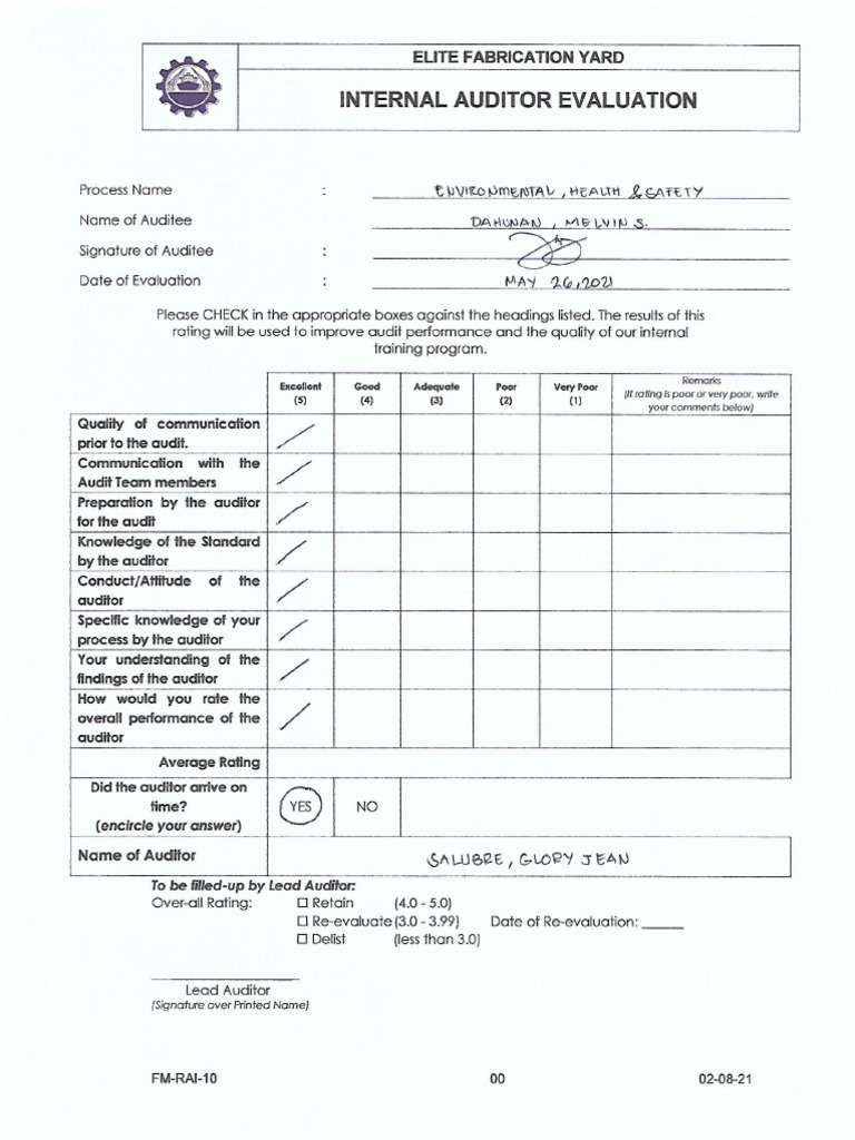 Ehs Internal Audit Evaluation | PDF
